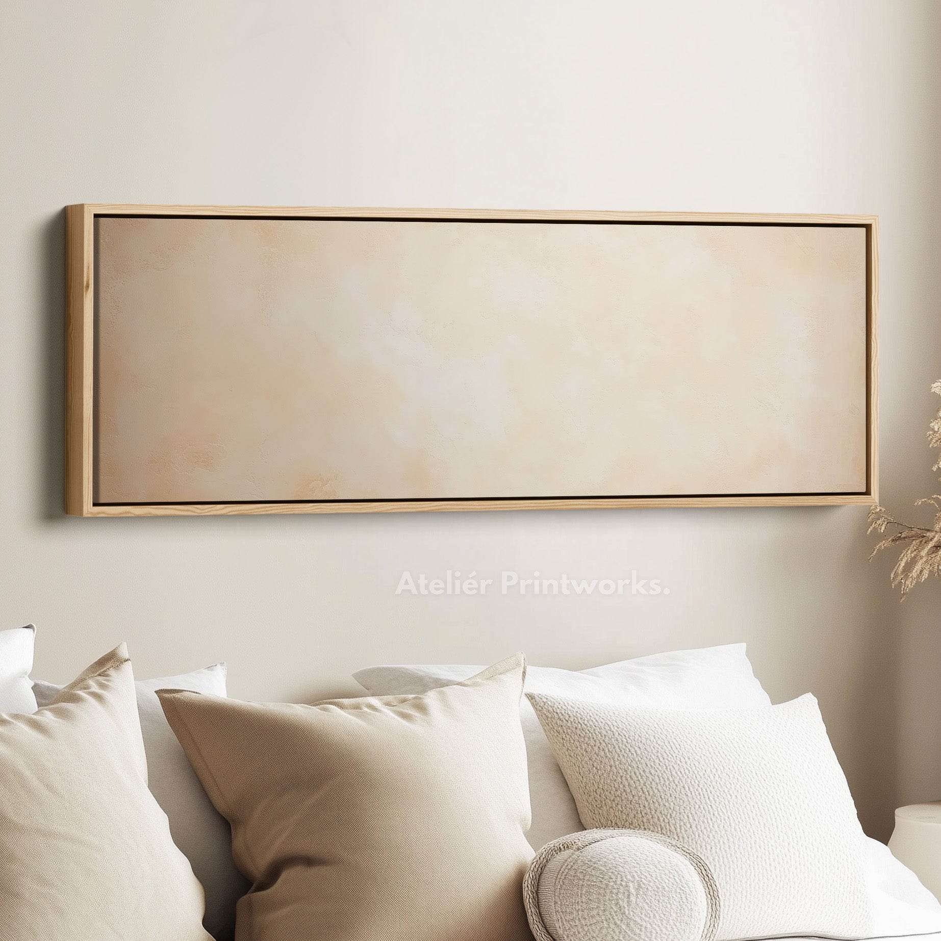 Abstract Beige Minimalist Long Horizontal Wall Art Panoramic Wall Art ...