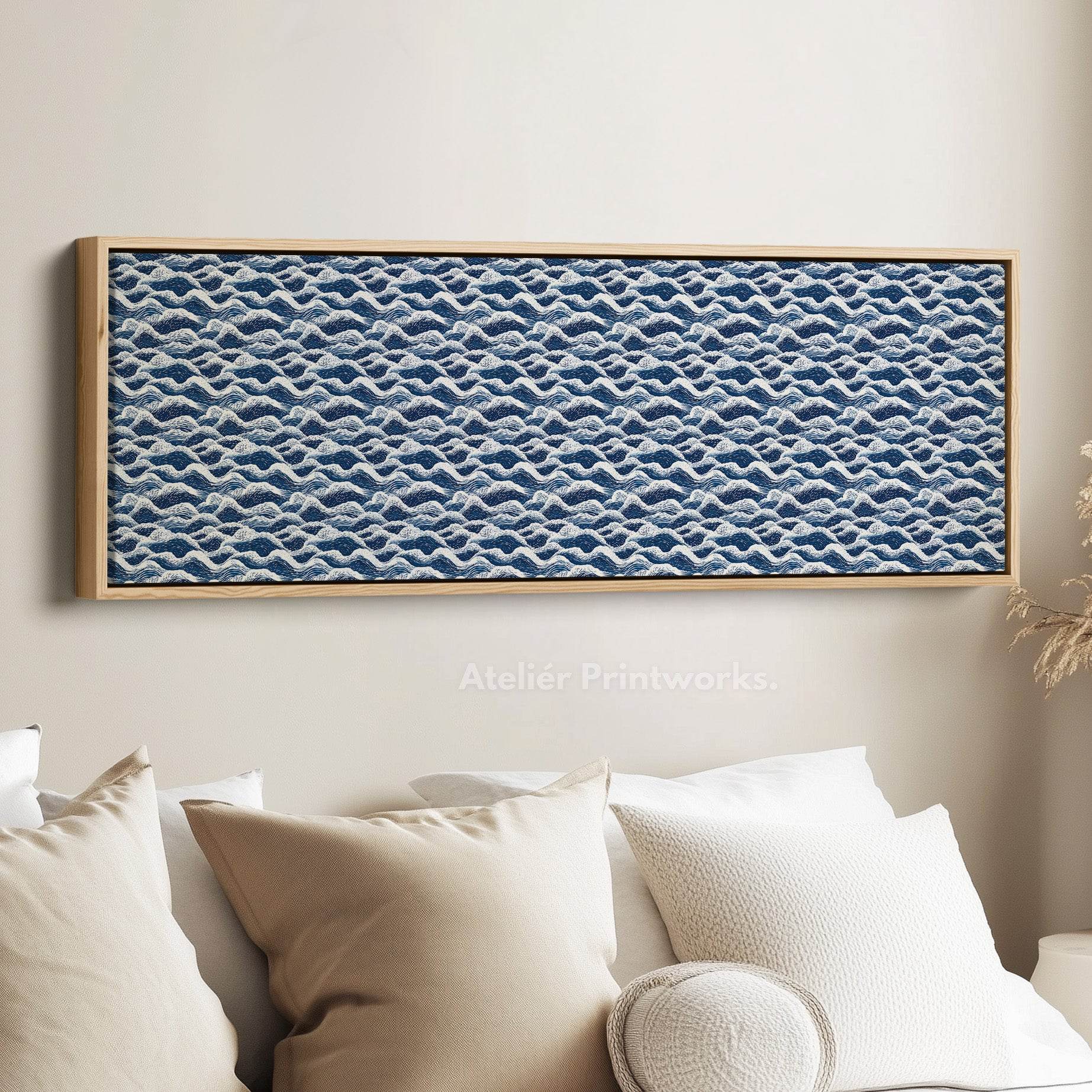 Horizontal Wall Art Long Blue Japandi Style Wave – Atelier Printworks