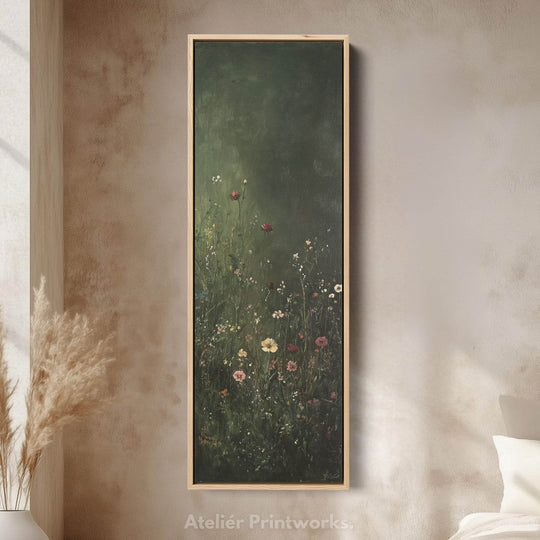 Vintage Wild Flowers Dark Green Vertical Wall Art - Tall Long Narrow ...