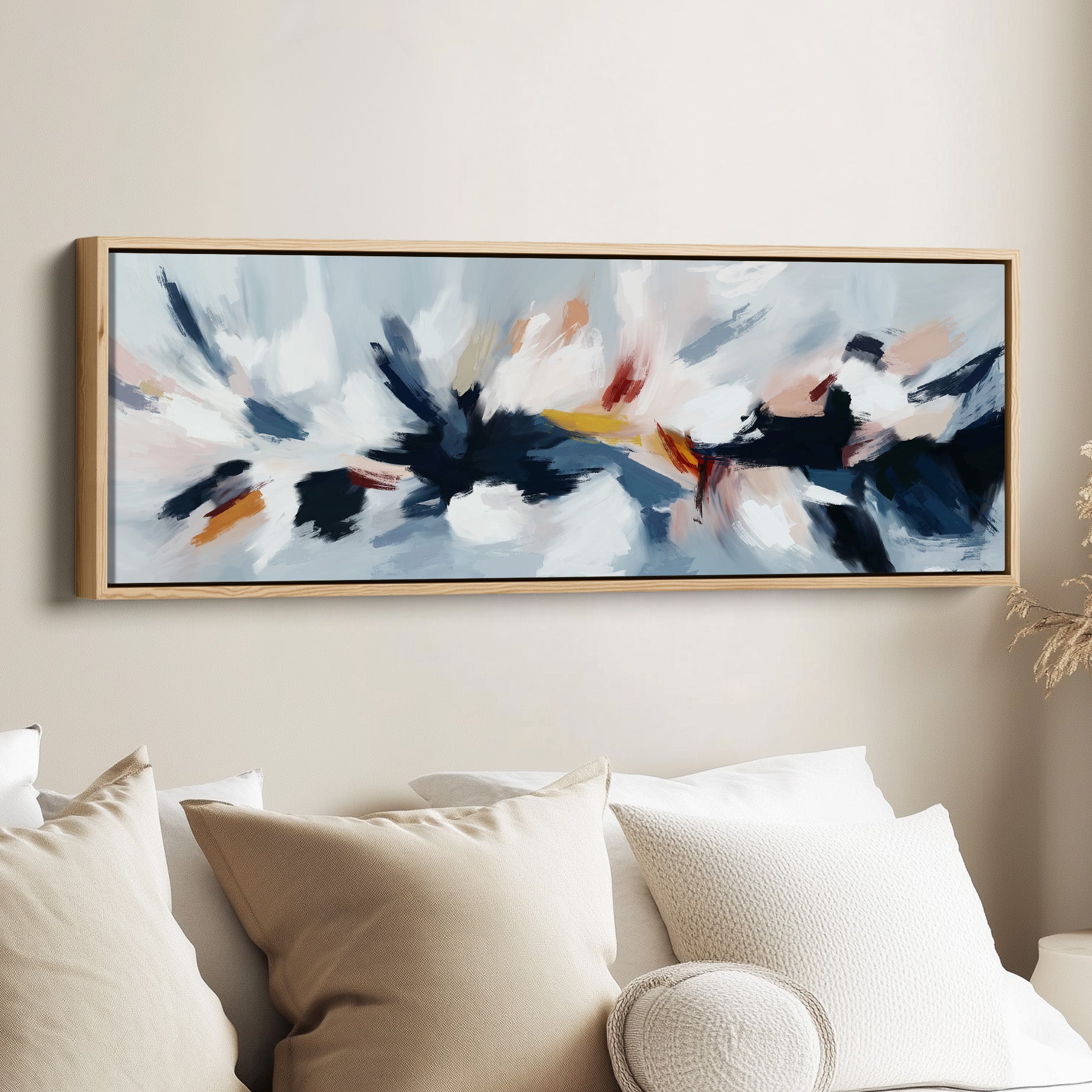 Abstract Blue, White & Pink Horizontal Long Wall Art – Atelier Printworks