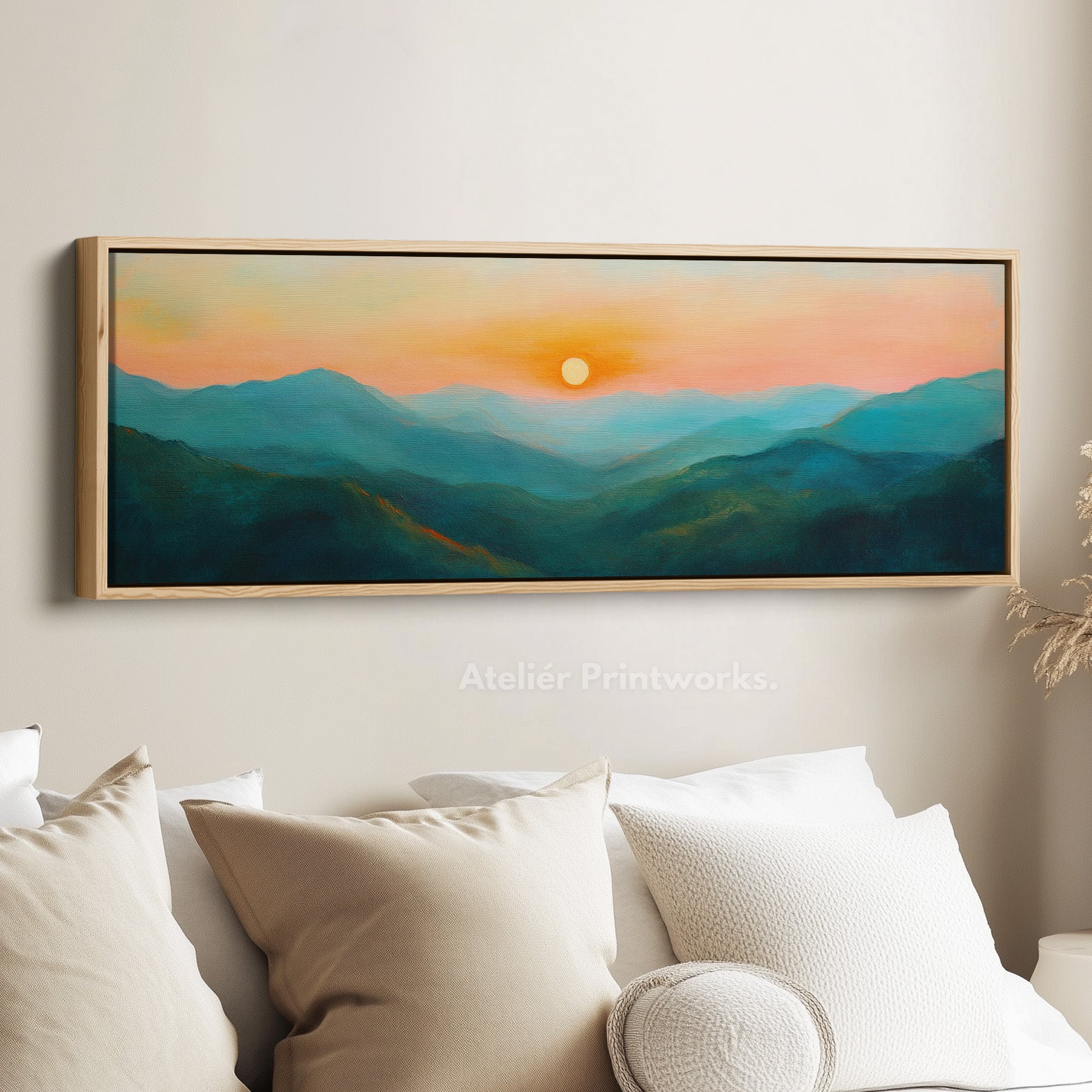 Abstract Sunrise Panoramic Above Bed Wall Decor Large Framed Pictures ...