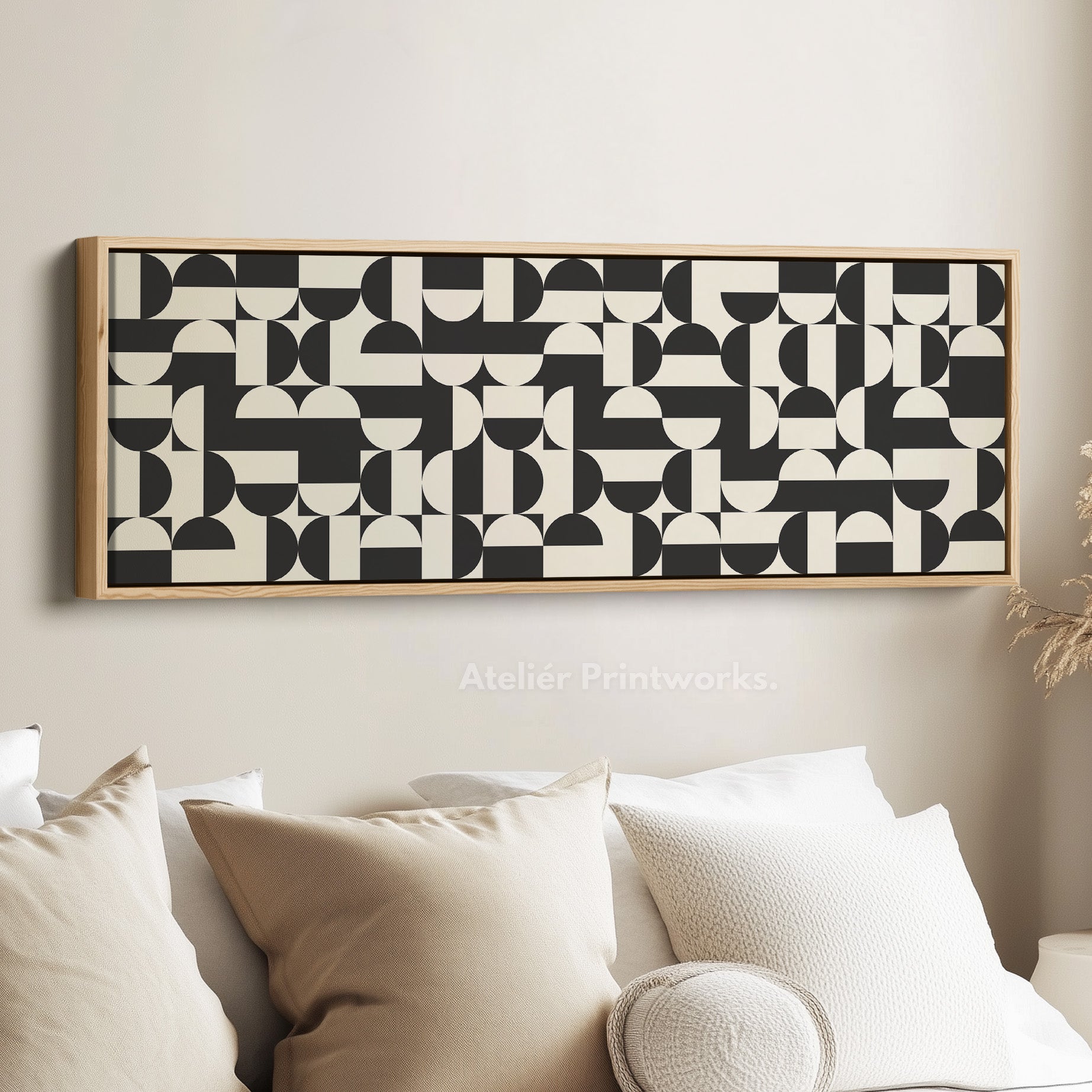 Horizontal Wall Art Black And White Geometric Pattern For Living Room ...