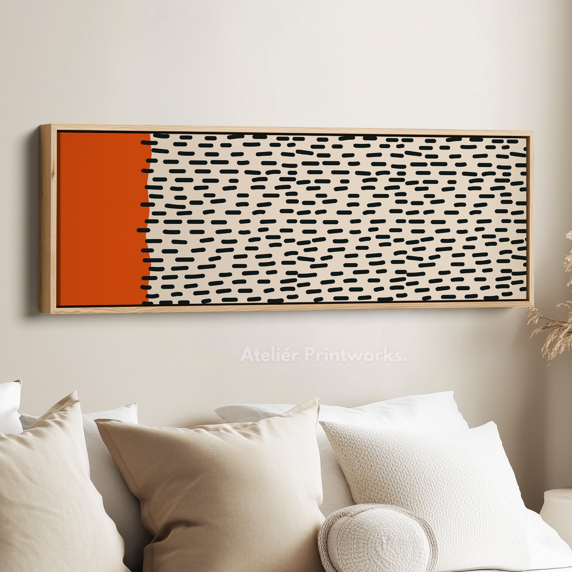 Horizontal Wall Art Orange And Black Dash Pattern For Modern Living Ro ...