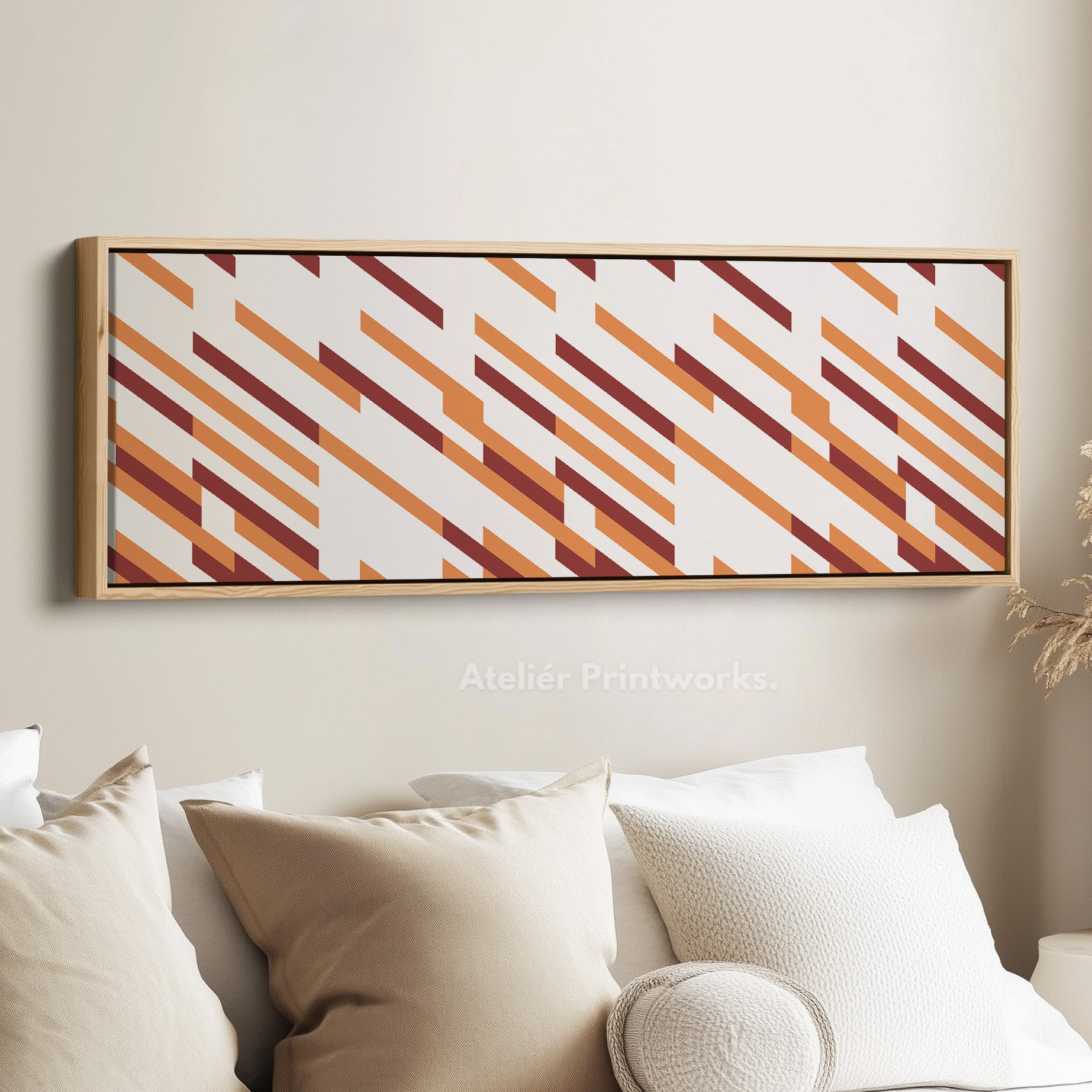 Long Narrow Canvas Beige Orange Brown Minimal Pattern Wall Art ...