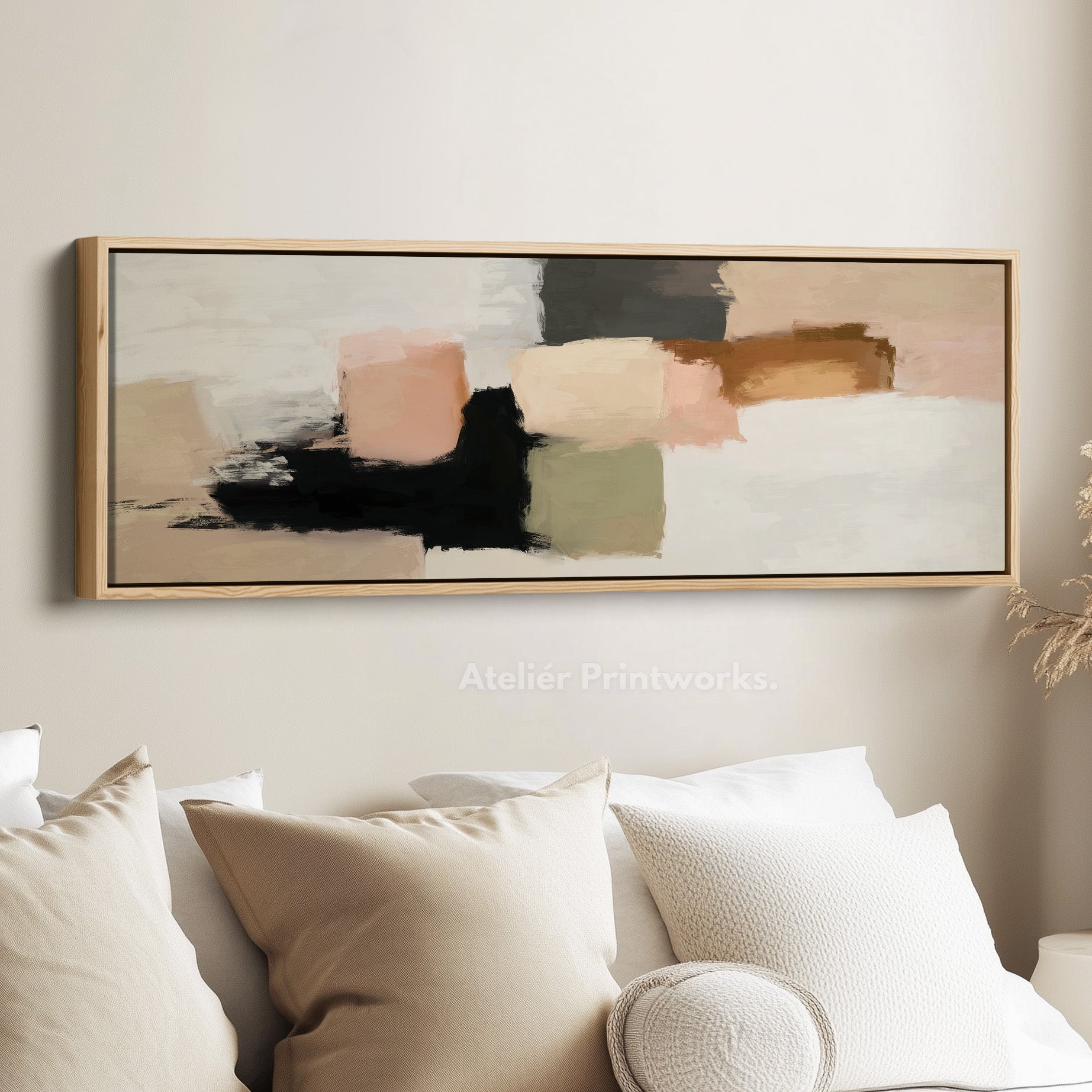 Long Narrow Canvas Neutral Abstract For Bedroom Or Living Room ...