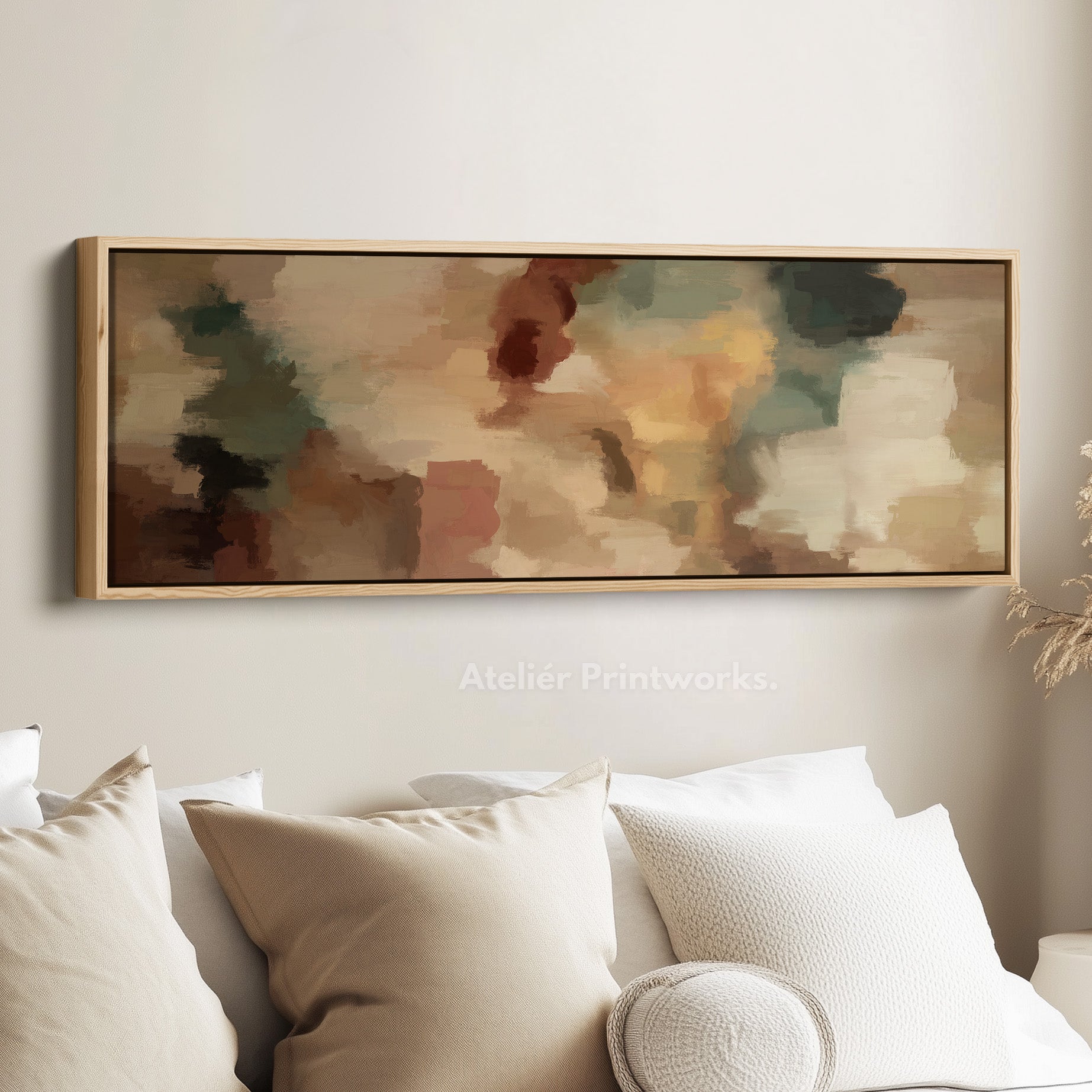 Wide Panoramic Wall Art Earthy Abstract For Living Room – Atelier ...