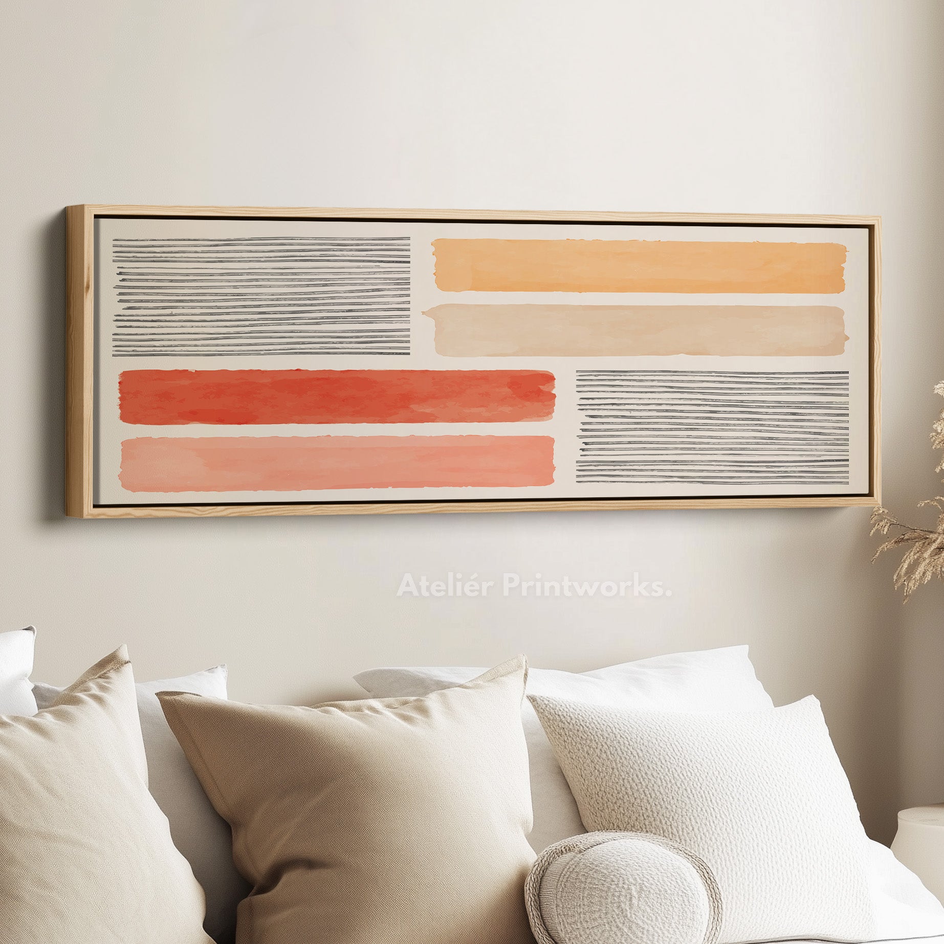 Horizontal Wall Art Terracotta Stripes And Warm Minimalist Blocks ...