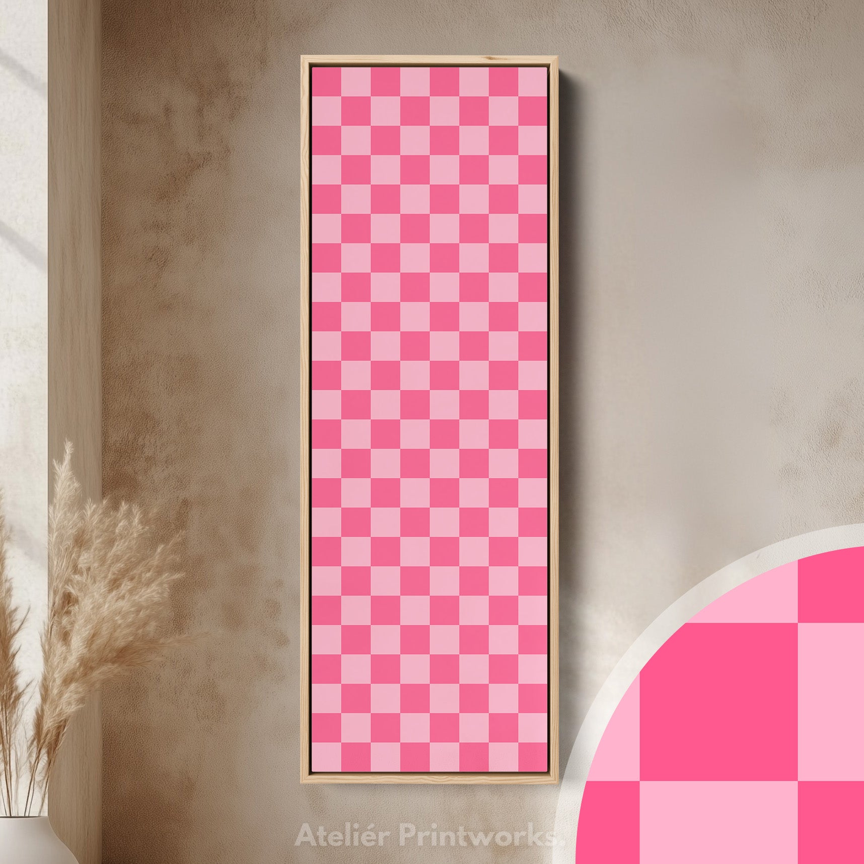 Pink Checkered Gingham Vertical Slim Wall Art – Atelier Printworks