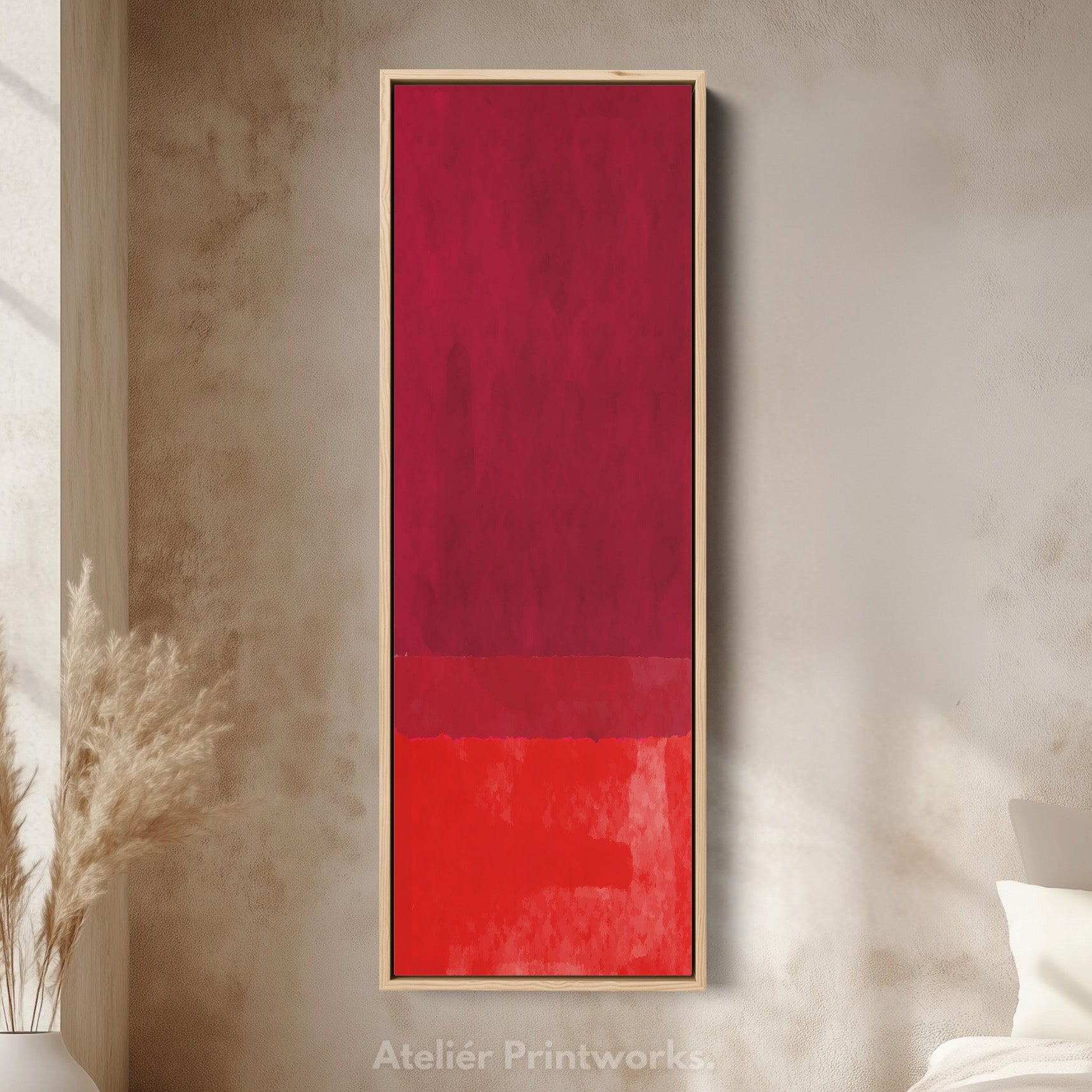 Deep Red Abstract Vertical Framed Canvas Wall Art for Bedroom or Study ...