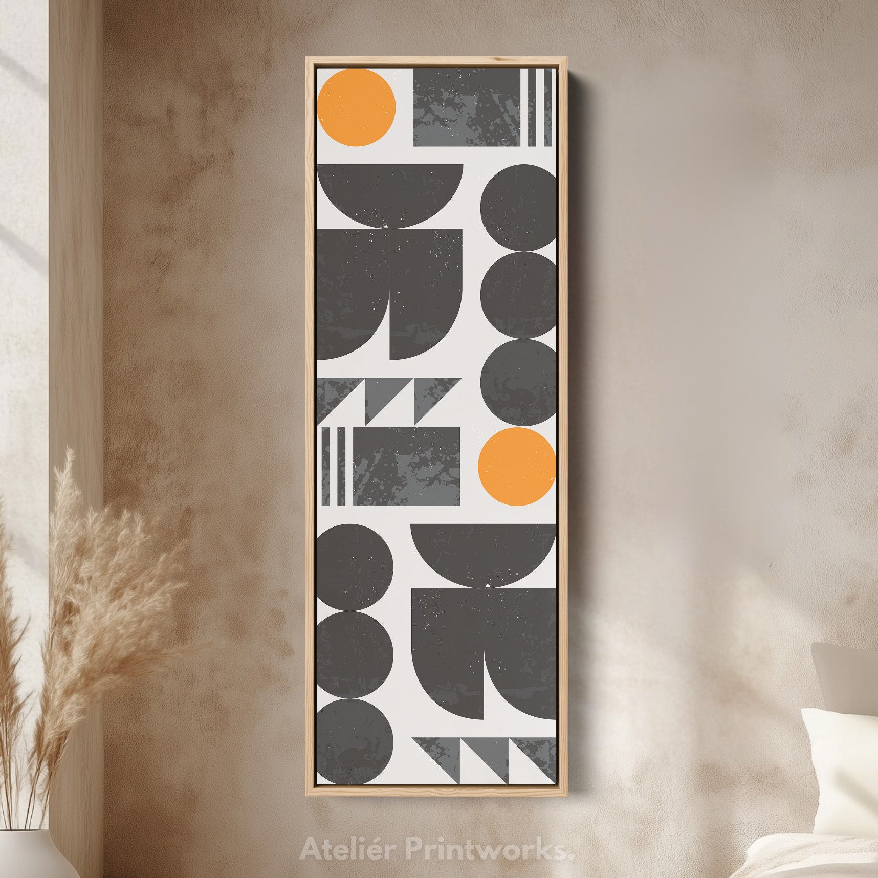 Abstract Half Moon Pattern Vertical Framed Canvas Wall Art for Bedroom ...