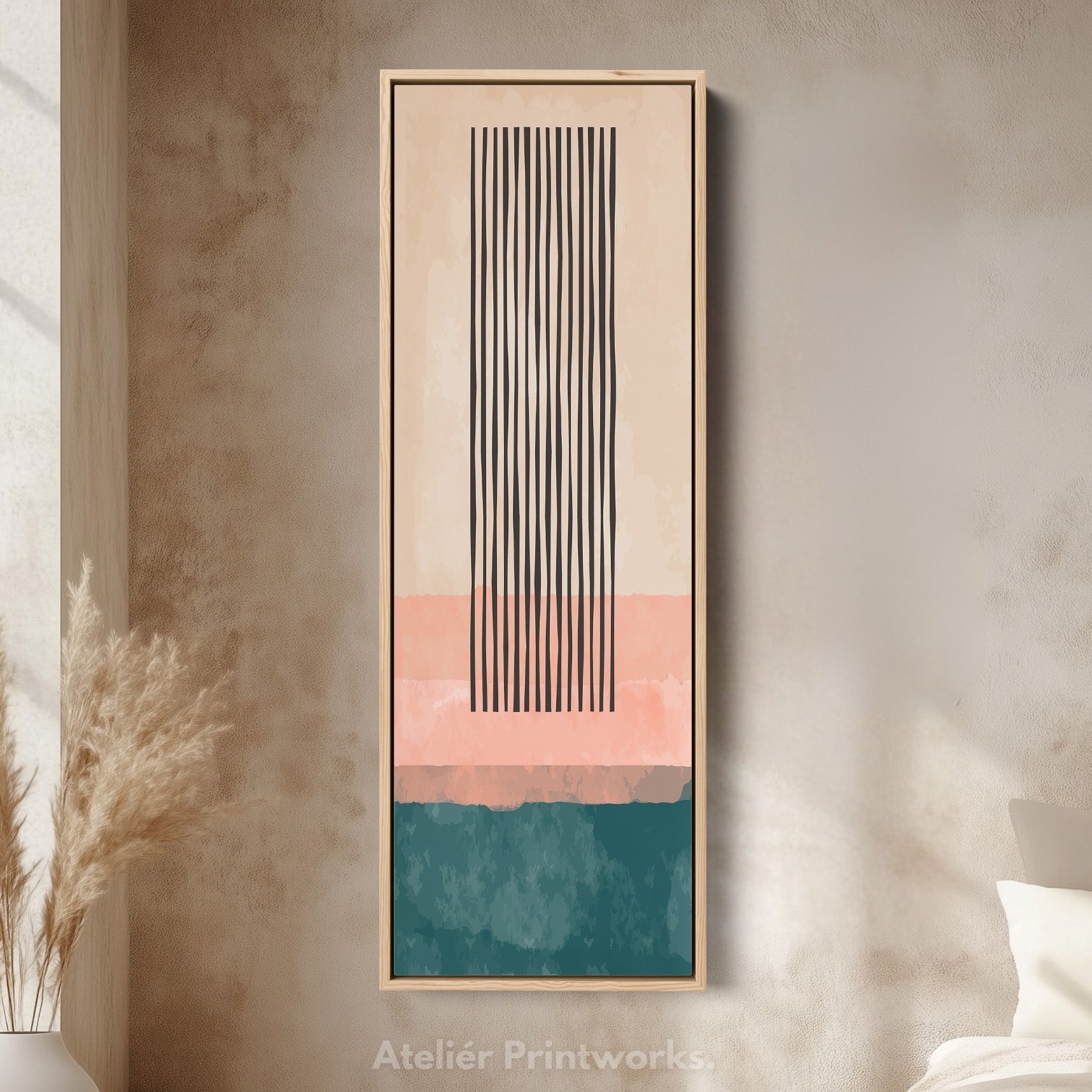 Long Vertical Canvas Orange Blue Tall Modern Abstract Wall Art ...