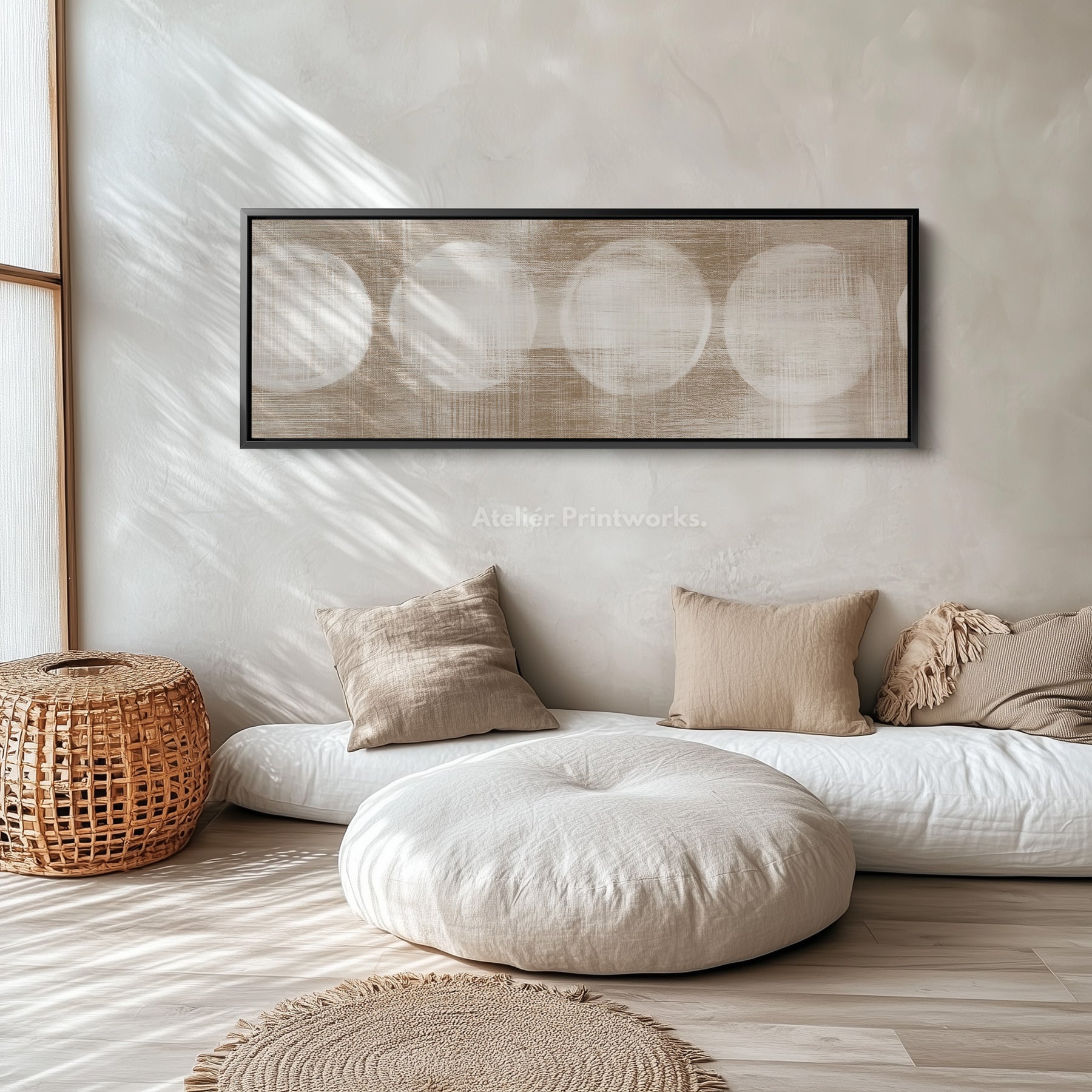 Long Canvas Neutral Circles Wide Horizontal Wall Art For Modern Living ...