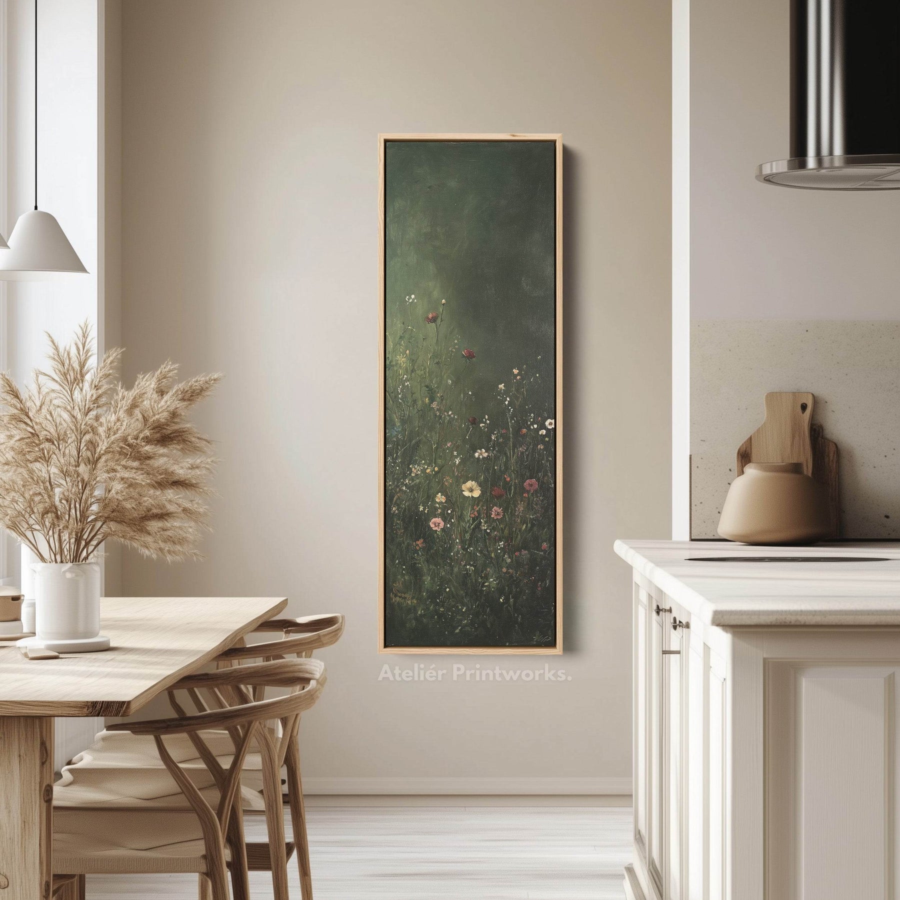 Vintage Wild Flowers Dark Green Vertical Wall Art - Tall Long Narrow ...