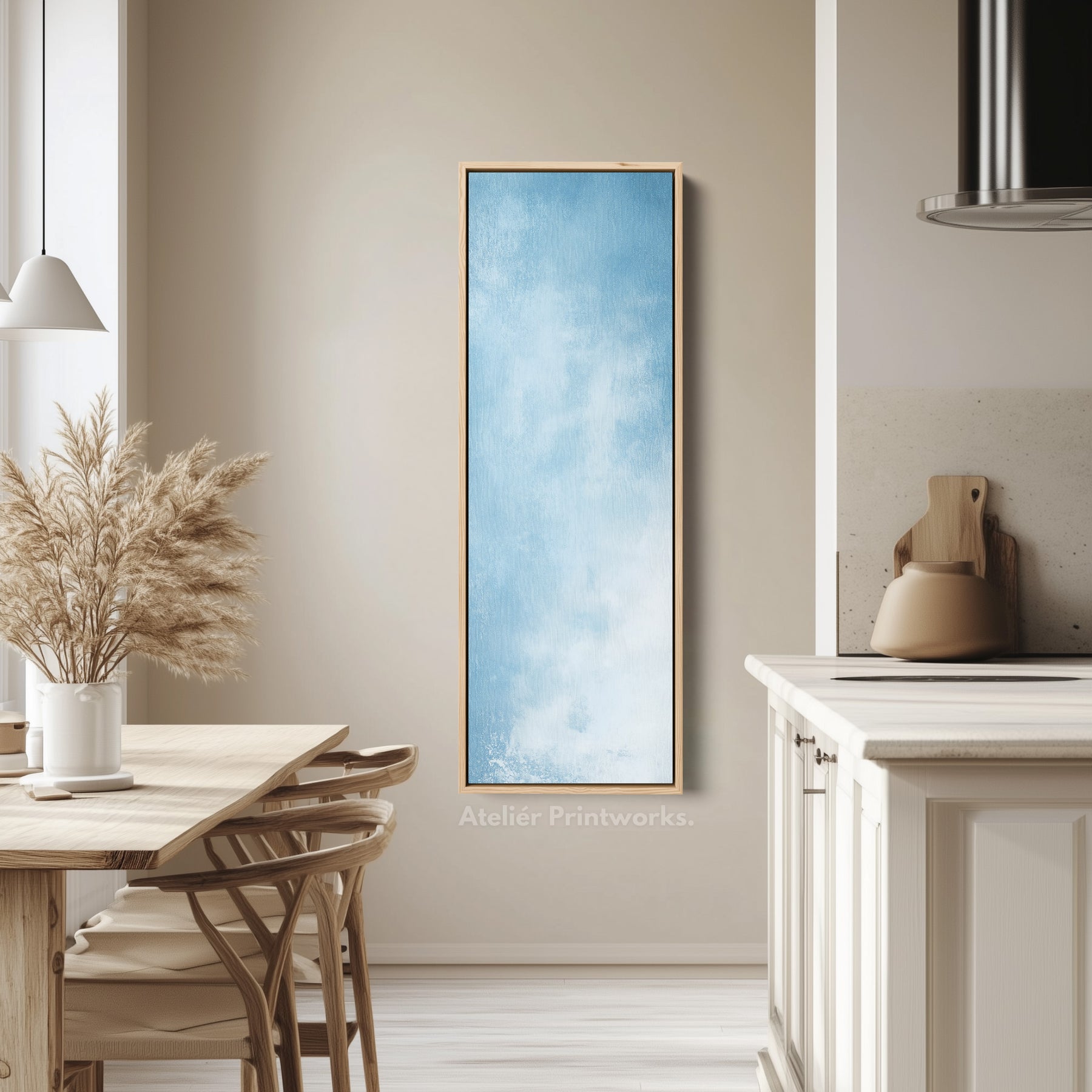 Light Blue Abstract Bedroom Decor Vertical Wall Art - Tall Long Narrow ...