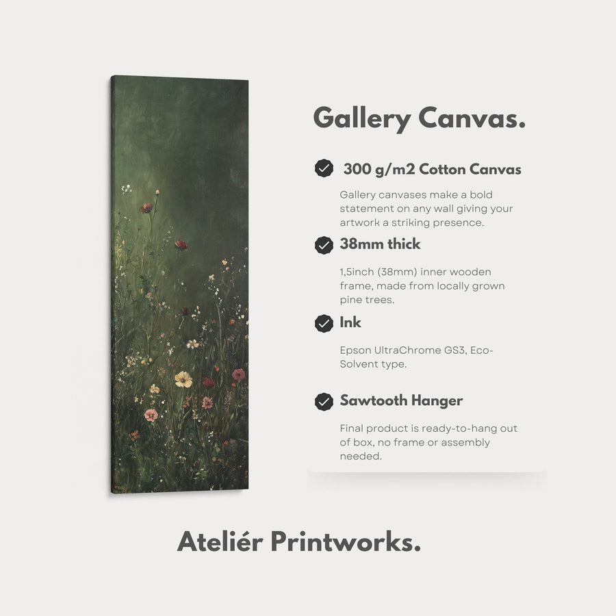 Vintage Wild Flowers Dark Green Vertical Wall Art - Tall Long Narrow ...